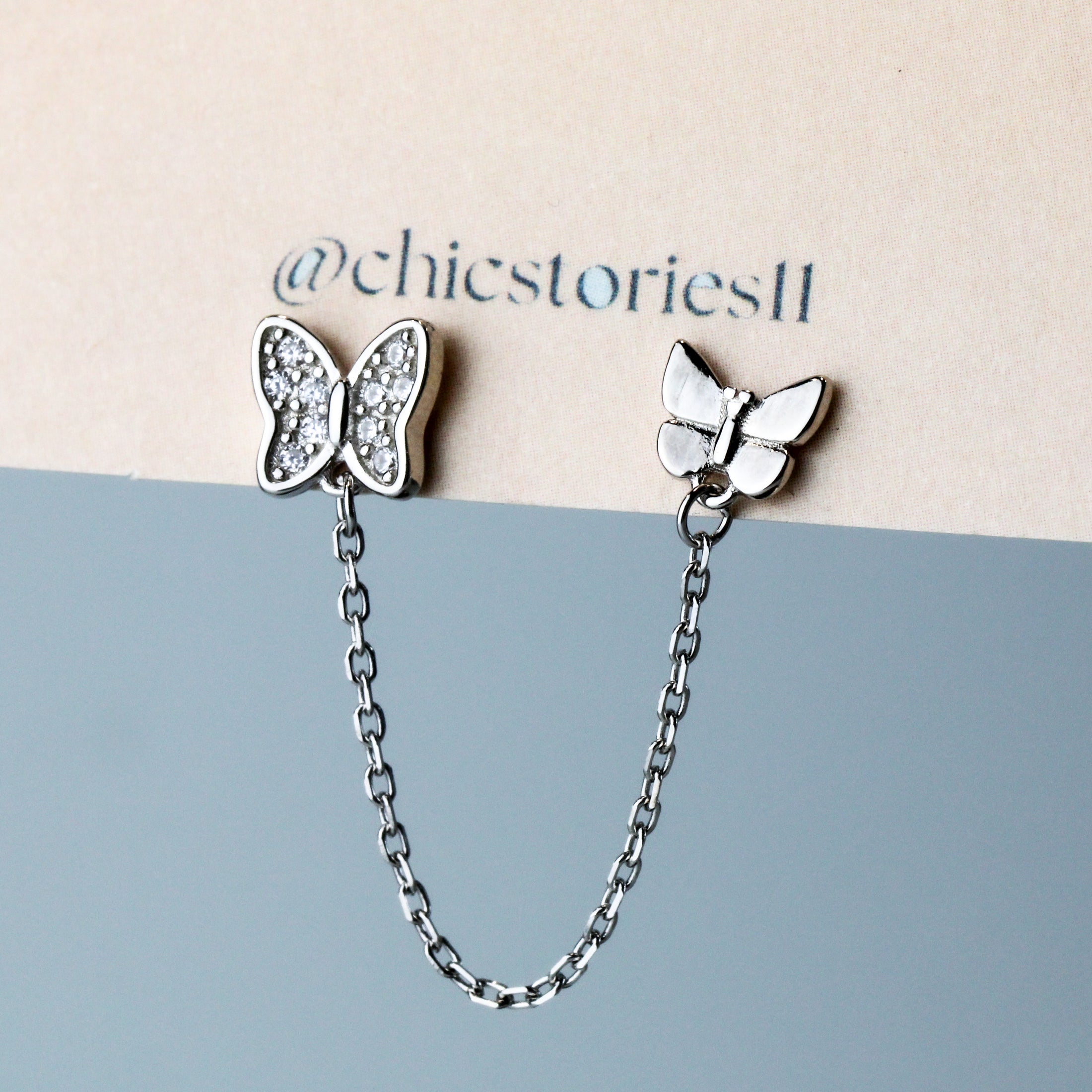Sterling Silver Crystal Butterfly Double Piercing Stud Earrings – Chic ...