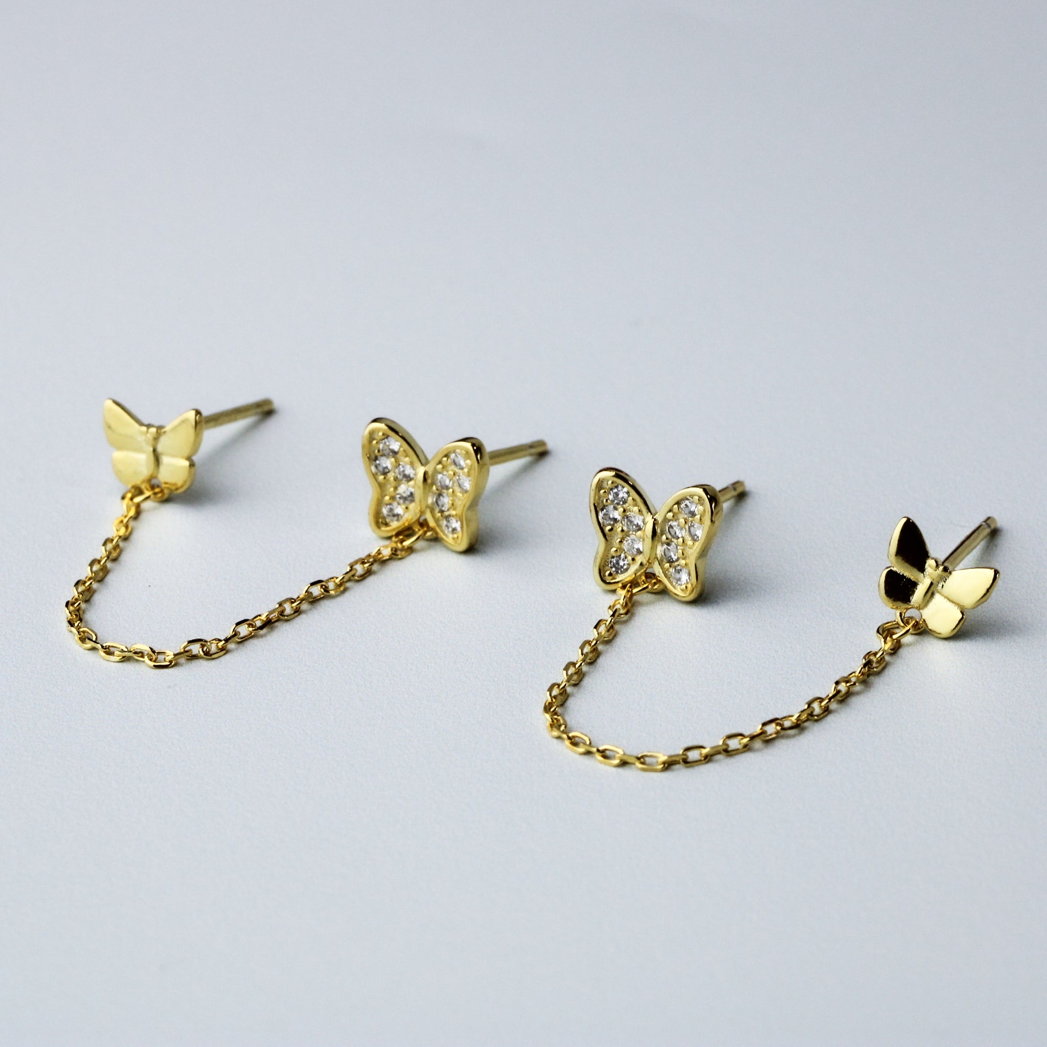 Sterling Silver Crystal Butterfly Double Piercing Stud Earrings – Chic ...