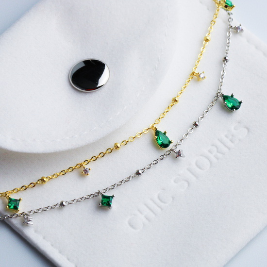 Gold Green Crystal Chain Necklace – Chic Stories