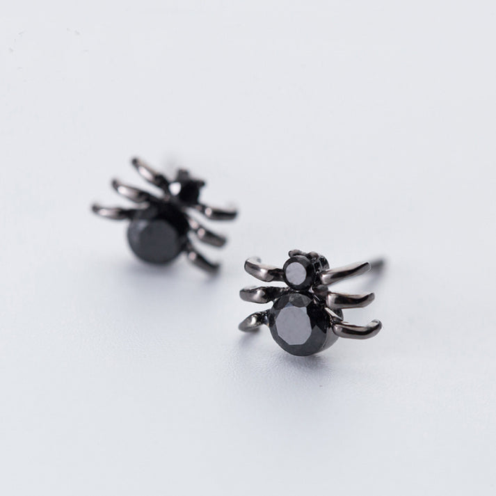 Sterling Silver Black Crystal Spider Stud Earrings – Chic Stories