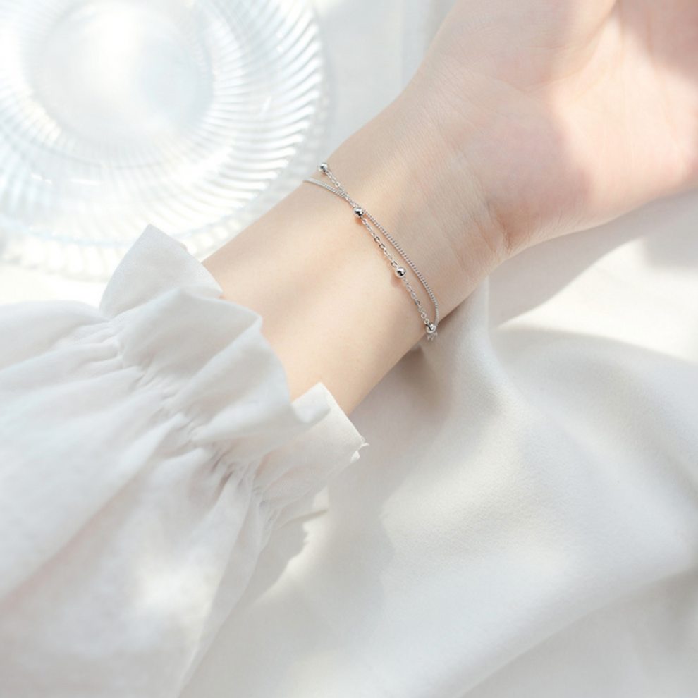 Sterling Silver Beaded Double Chain Bracelet – Chic Stories
