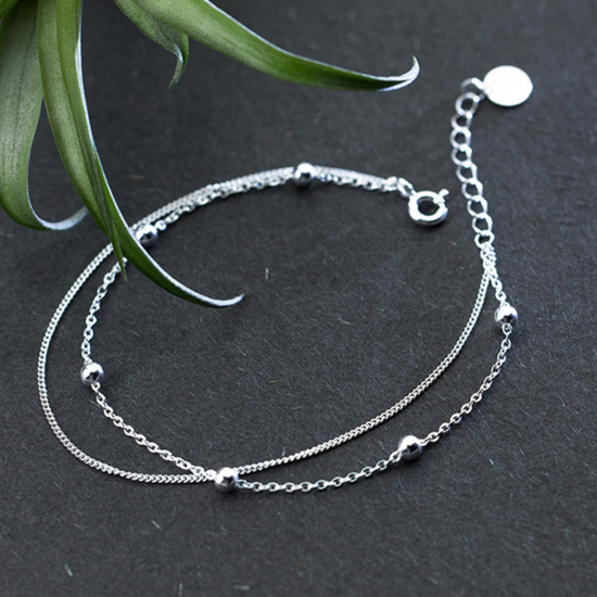 Sterling Silver Beaded Double Chain Bracelet – Chic Stories