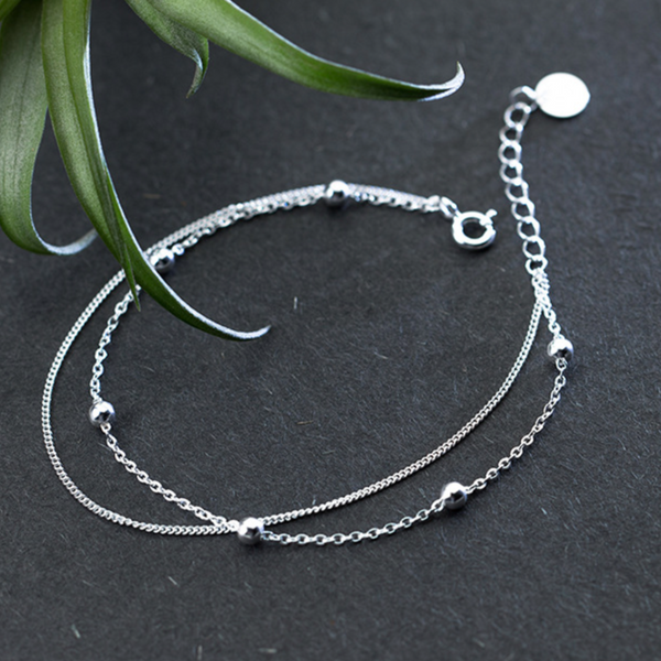 Sterling Silver Beaded Double Chain Bracelet – Chic Stories