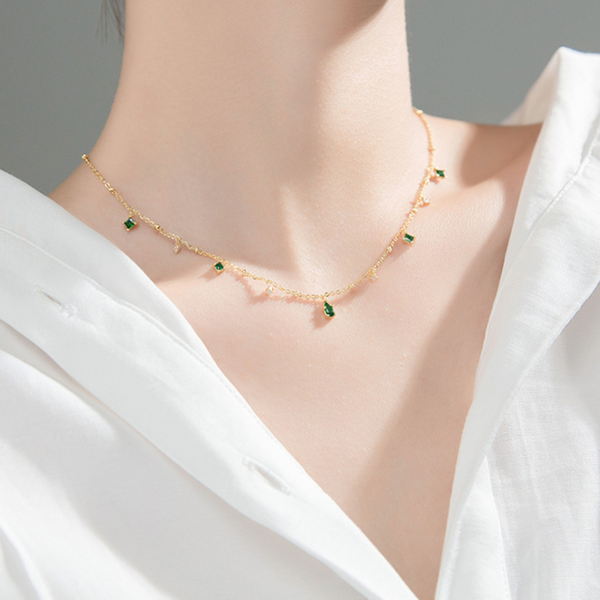 Gold Green Crystal Chain Necklace – Chic Stories