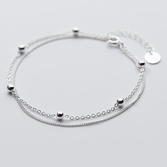 Sterling Silver Beaded Double Chain Bracelet – Chic Stories